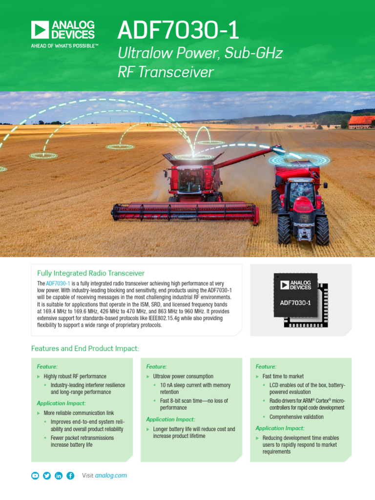 ADF7030 1 High Performance Sub GHZ Radio Transceiver IC Web | PDF