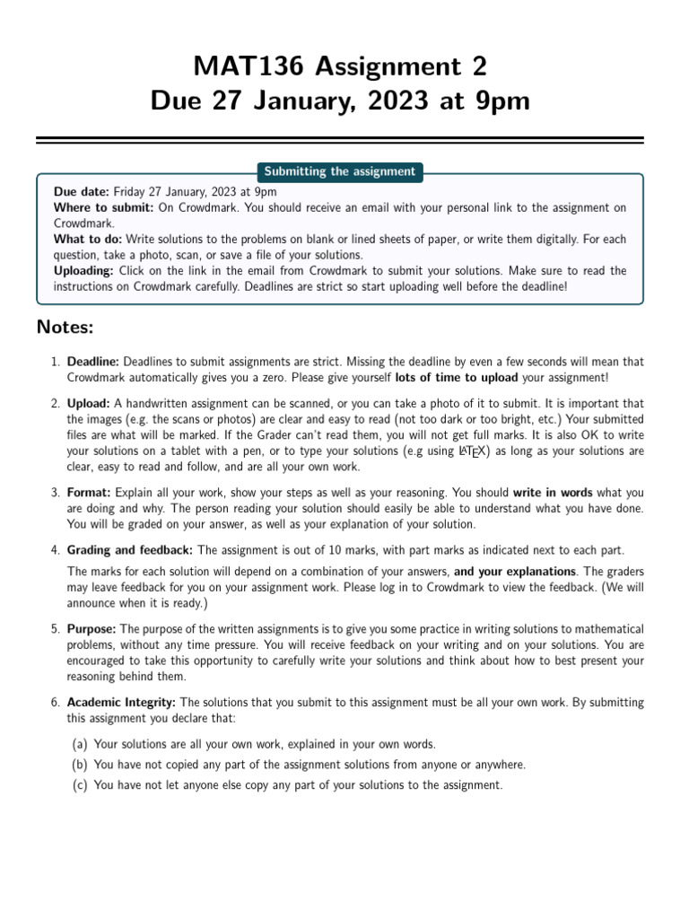 MAT136 Written Assignment 2 | PDF