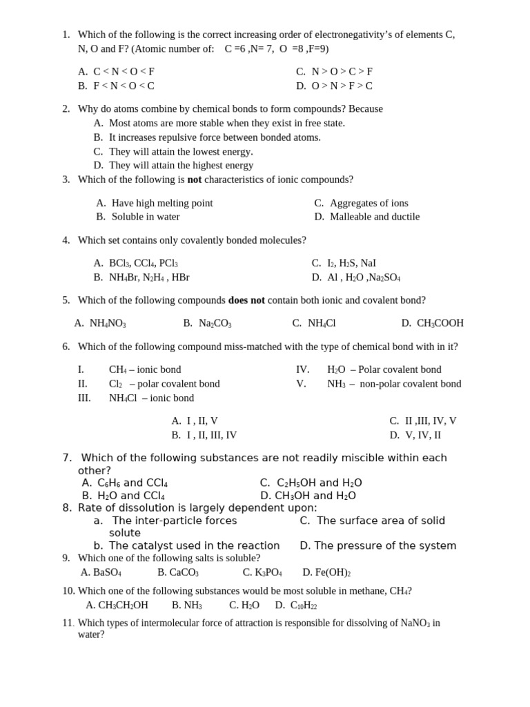 Cheml Test Grade 10 Pdf