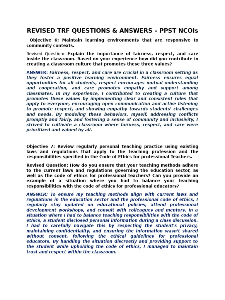 Final REVISED TRF QUESTIONS | PDF