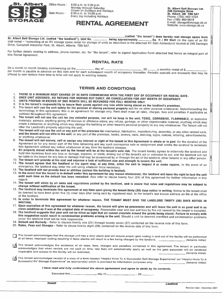 SELF-STORAGE-RV-STORAGE-RENTAL-AGREEMENT | PDF