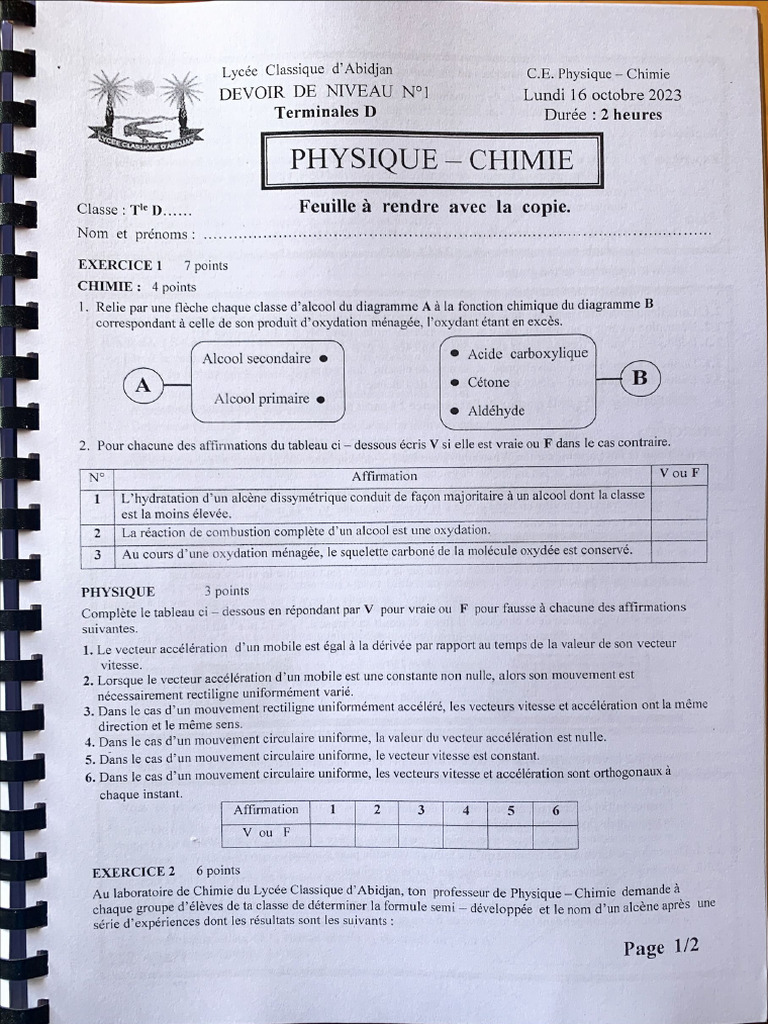 Sujets Sciences Physique (LCA) | PDF