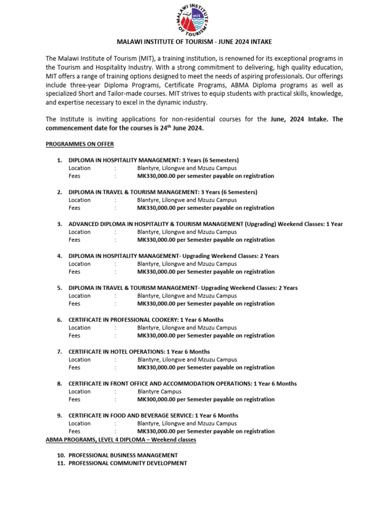 MIT 2024 June Intake Programs Offered | PDF