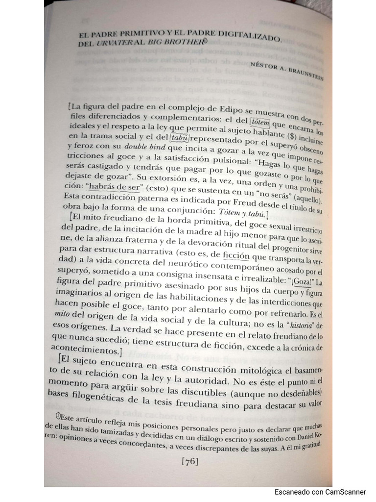 Néstor Braunstein. El Padre Primitivo y El Padre Digitalizado. Del Urvater Al Big Brother | PDF