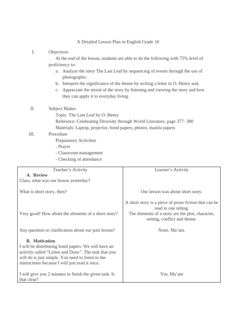 G10 A - Detailed - Lesson - Plan - in - English | PDF