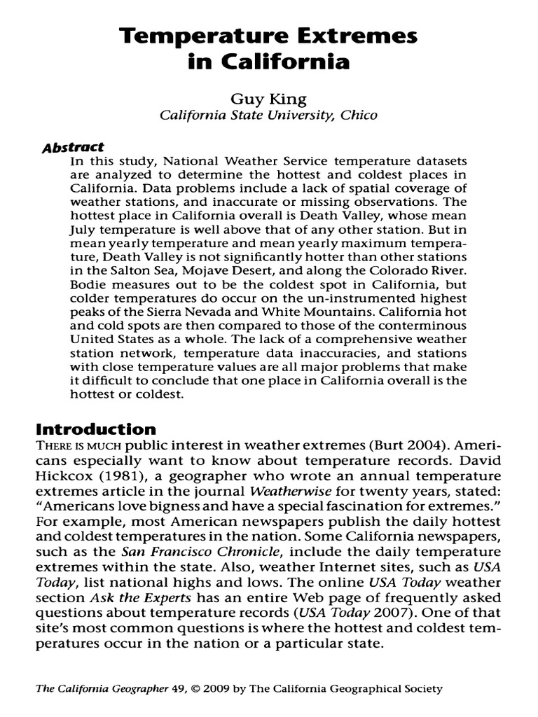Temperature Extremes in California | PDF
