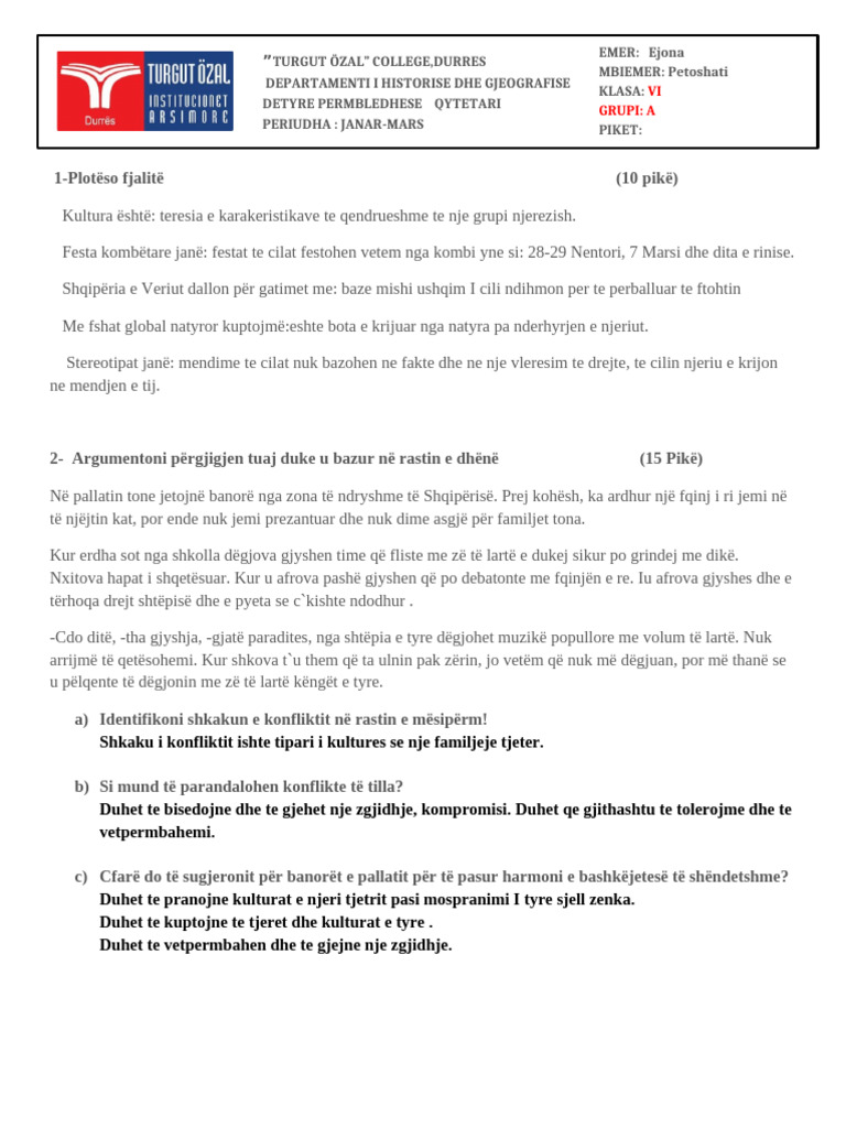 GR A. Detyrë Përmbledhëse Qytetari | PDF