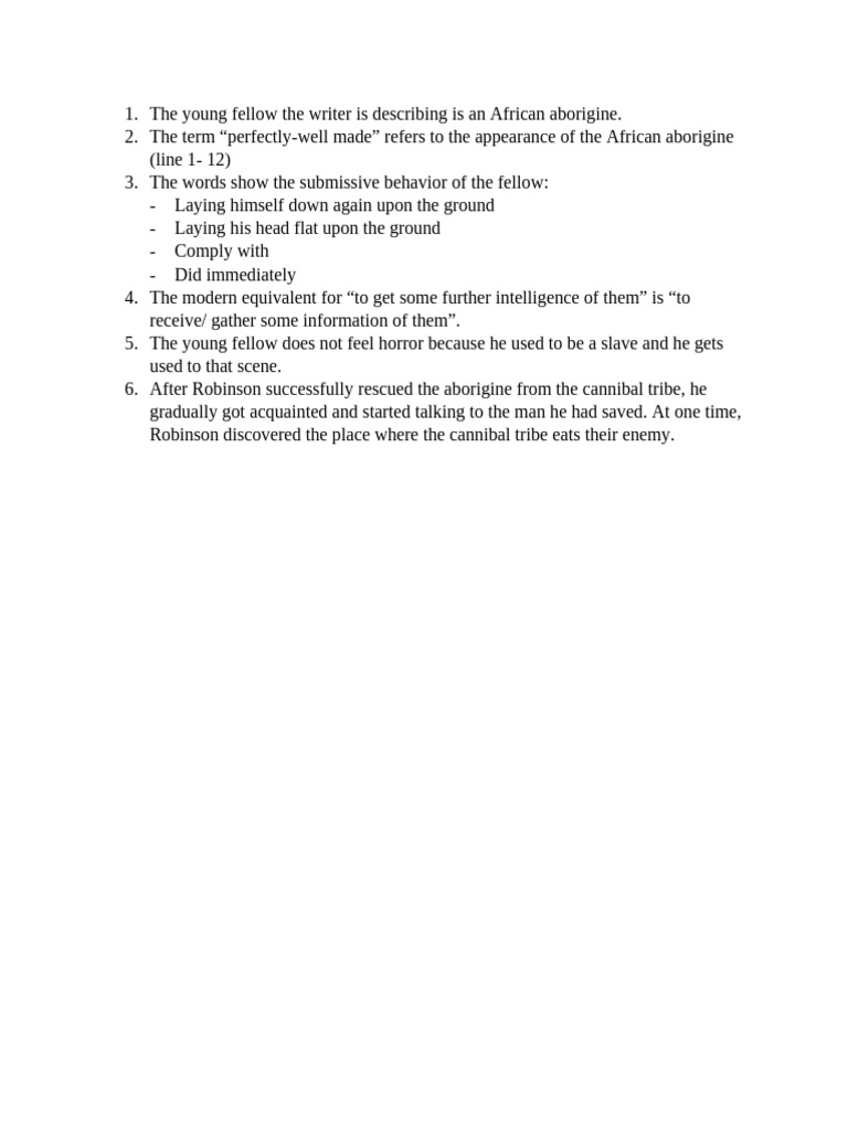 Answer For 6 Questions of Robinson Crusoe | PDF