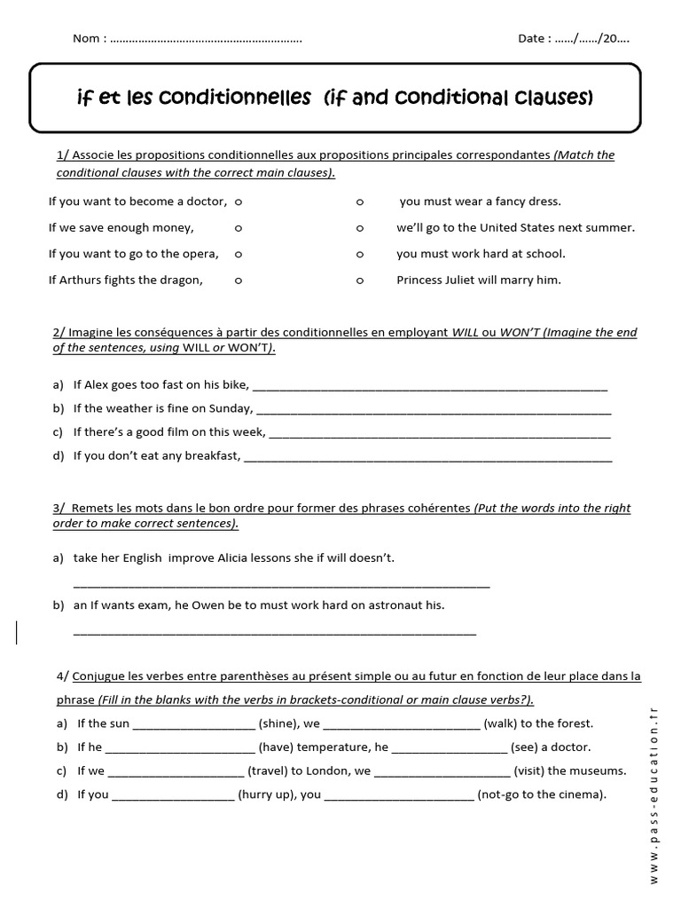 Conditionnelles Et If 5ème Exercices Corrigés | PDF