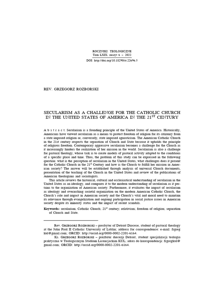 Secularism As A Challenge For The C PDF