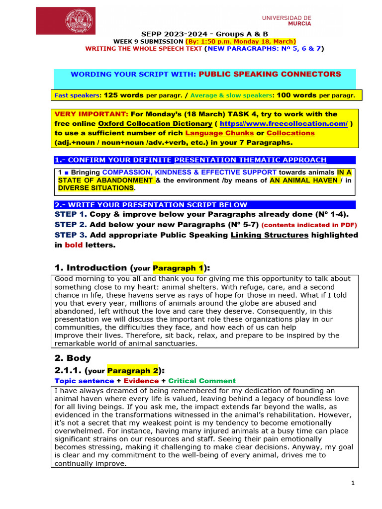FORM TO FILL IN - W 9 - SEPP - Task N.4 - Your Speech Text With Public Speaking Connectors - New ...