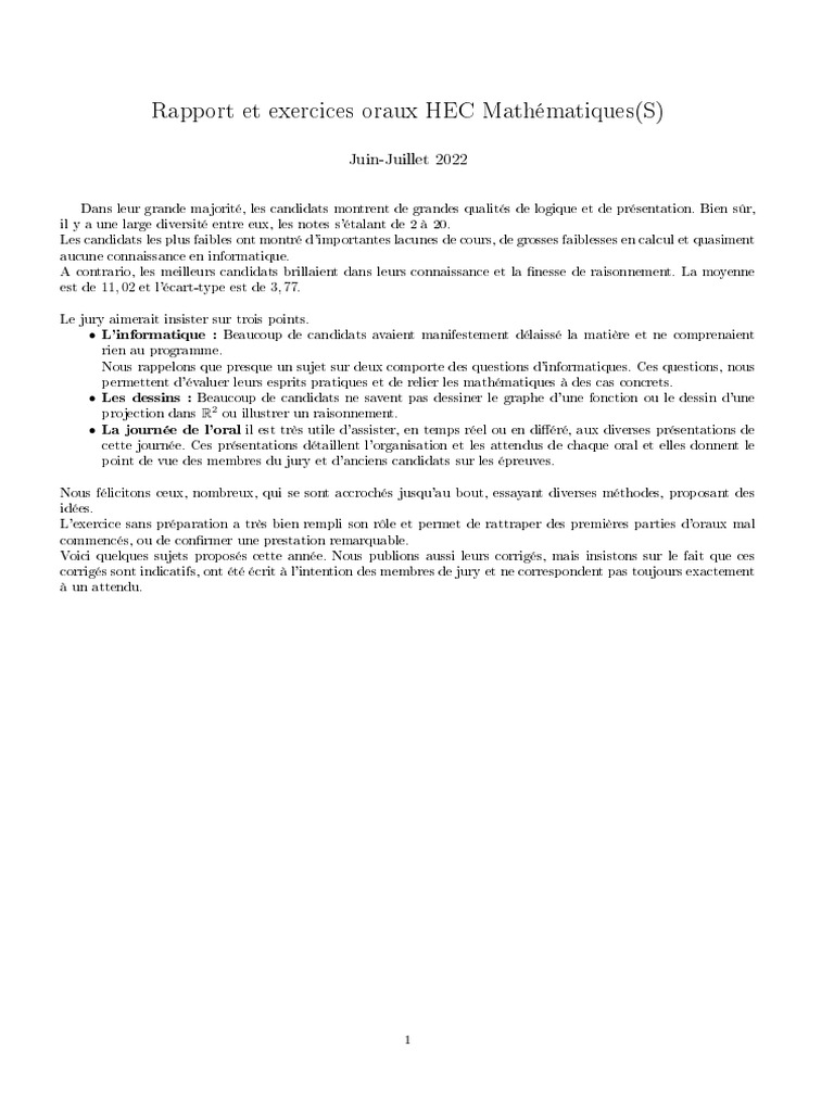 Rapport Mathématique S | PDF