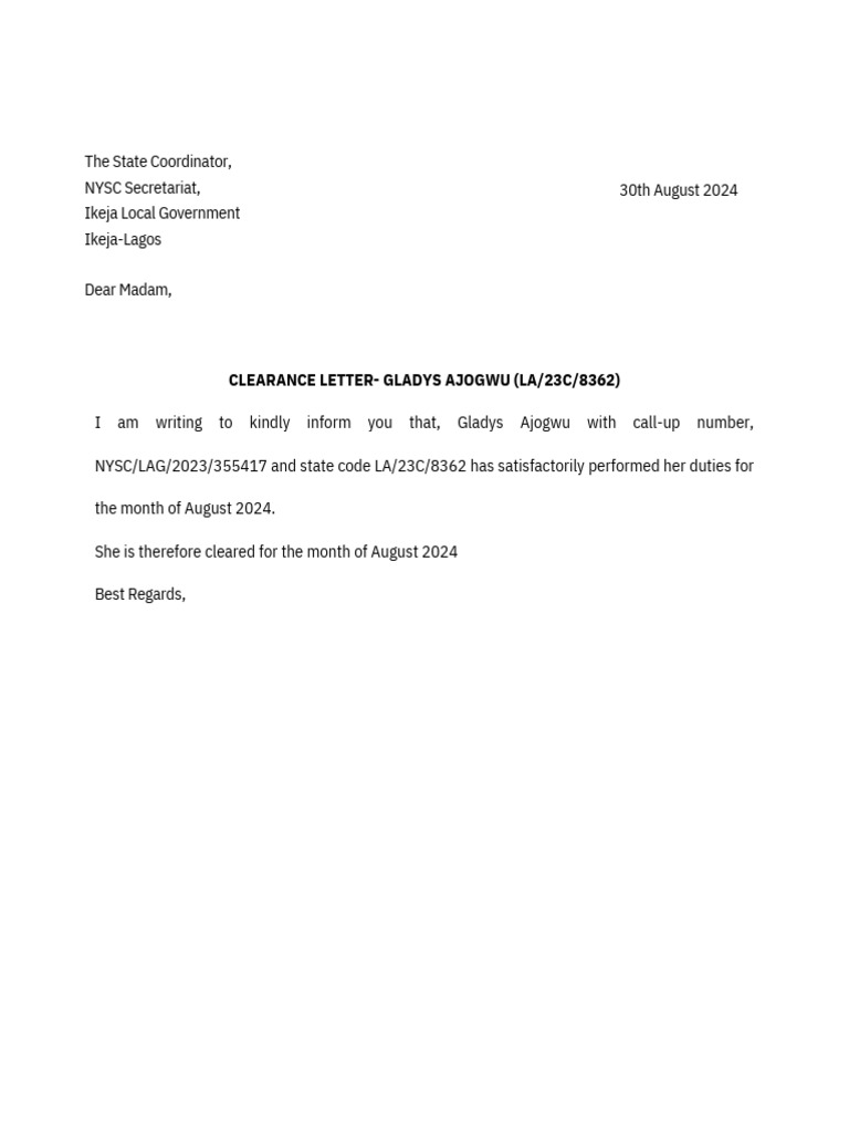 Clearance Letter-NYSC | PDF