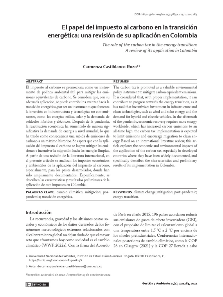 pr2+102263+El+PapeL +deLimpuestoAlCarbono G&A+25 (1) 2022 | PDF