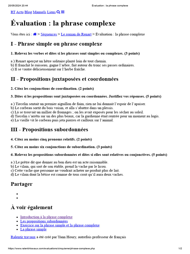Évaluation - La Phrase Complexe | PDF