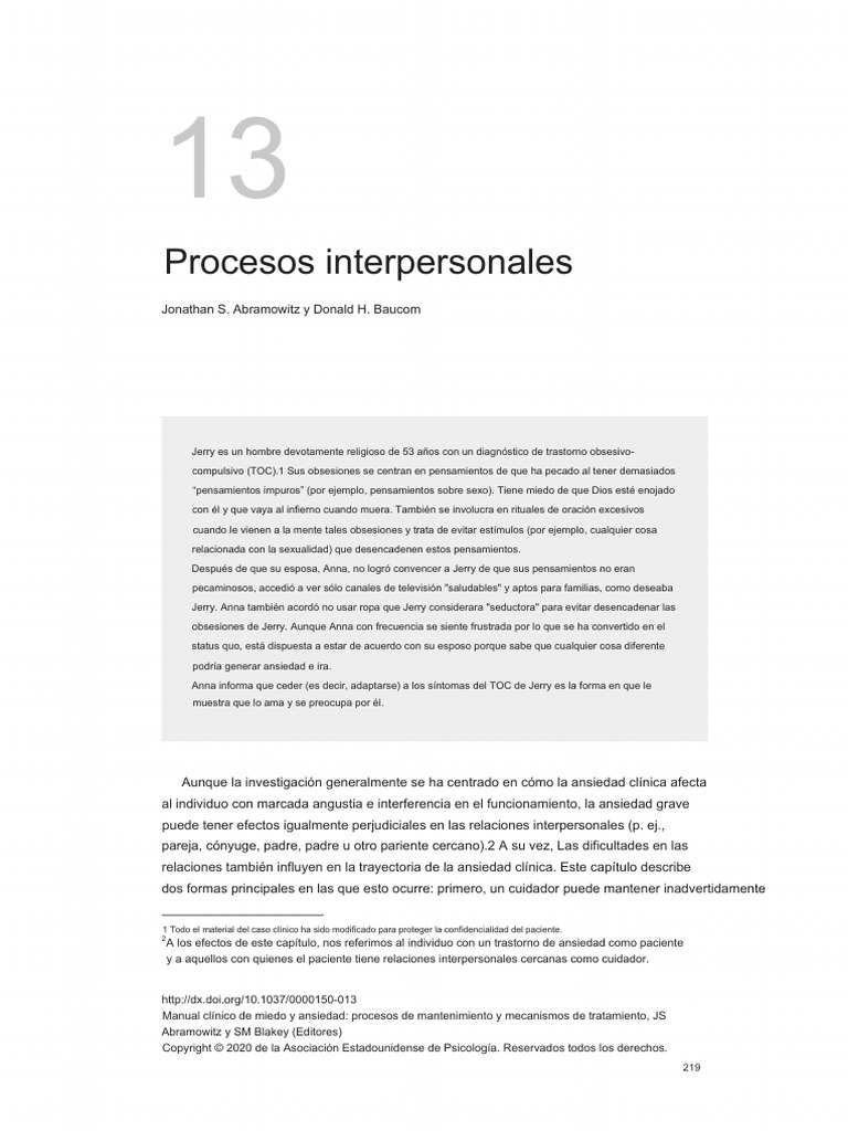 Procesos Interpersonales. Cap. 13 - Abramowitz y Baucom | PDF