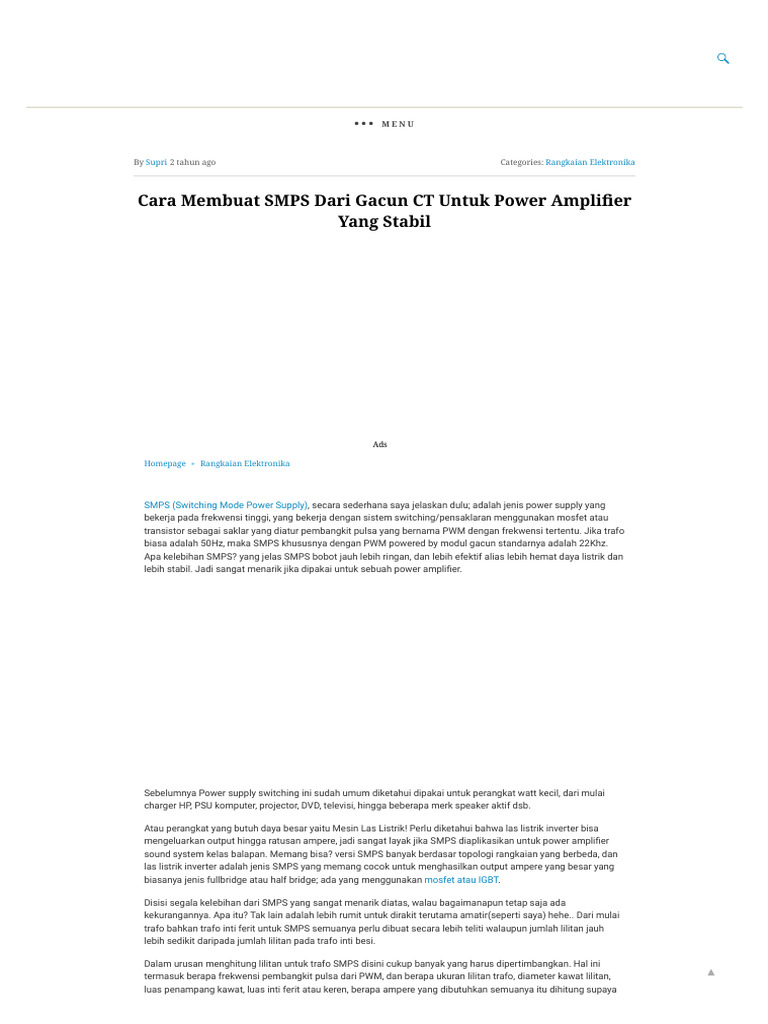 Cara Membuat SMPS Dari Gacun CT Untuk Power Amplifier Yang Stabil | PDF