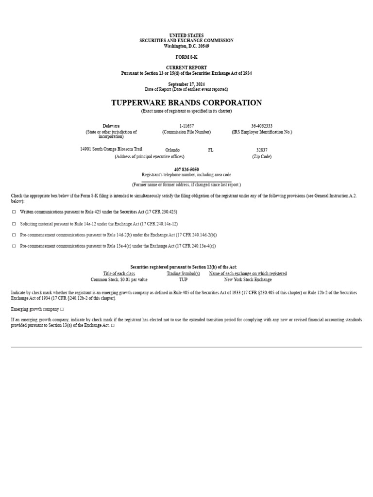 Tupperware Sec Show | PDF | Bankruptcy | Chapter 11