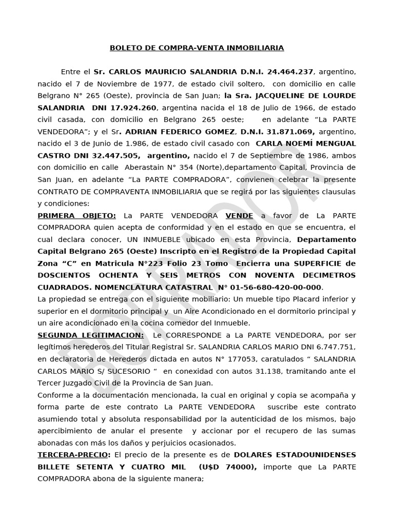 Compraventa. Calle Belgrano Agustin Grafigna. | PDF