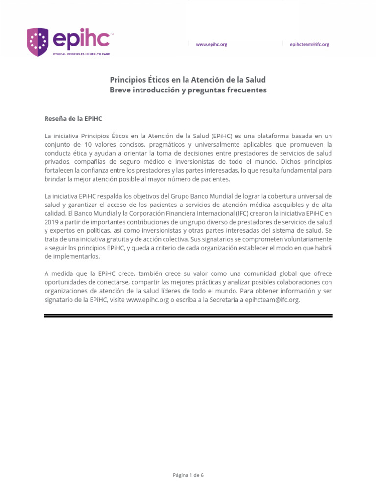 Principios Eticos en La Atencion de Lasalud Epihc | PDF