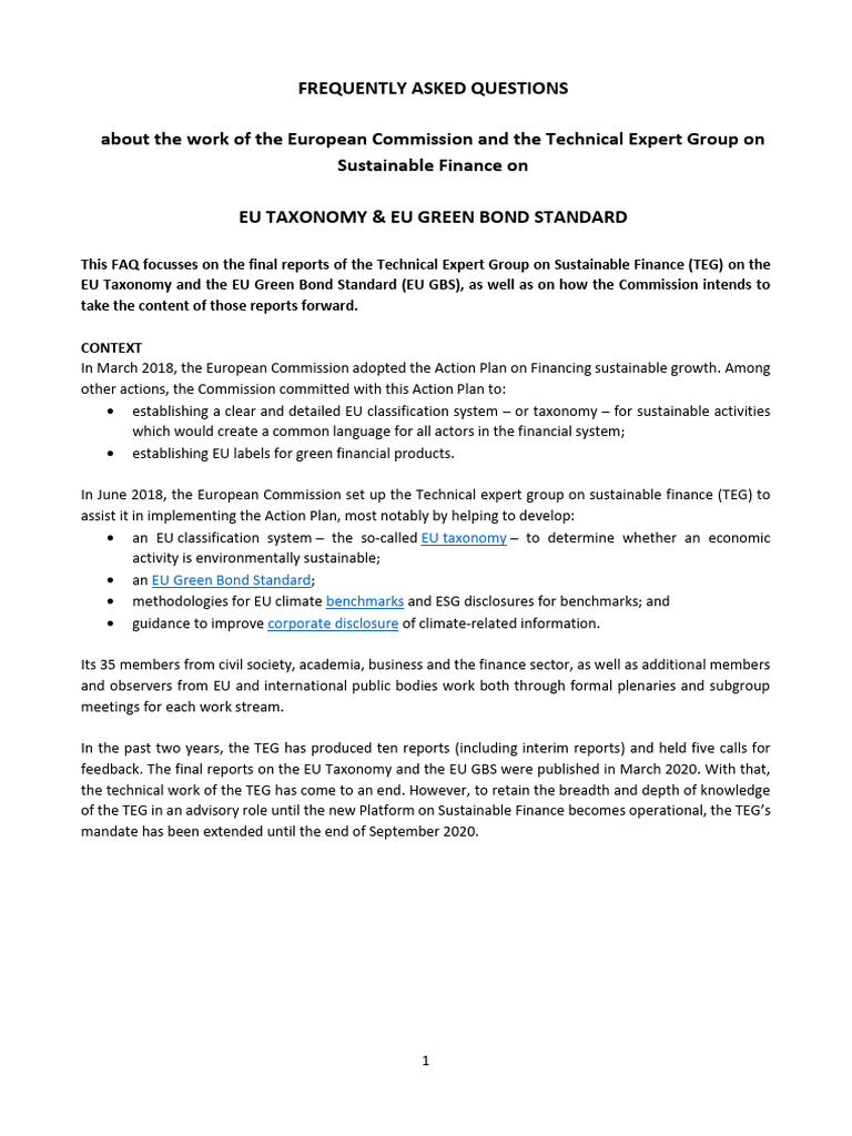 Sustainable Finance Teg Taxonomy Green Bond Standard Faq - en | PDF