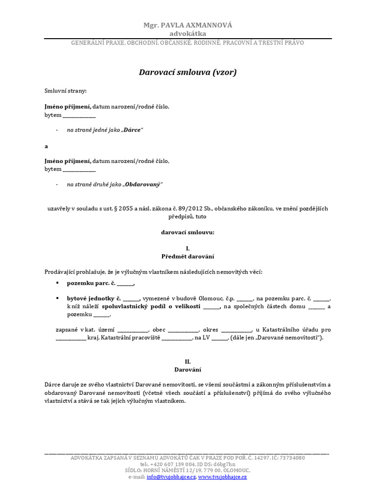 Darovaci Smlouva | PDF
