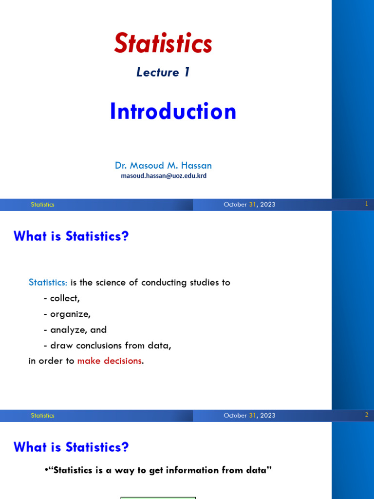 Lect 1 Statistics Pdf