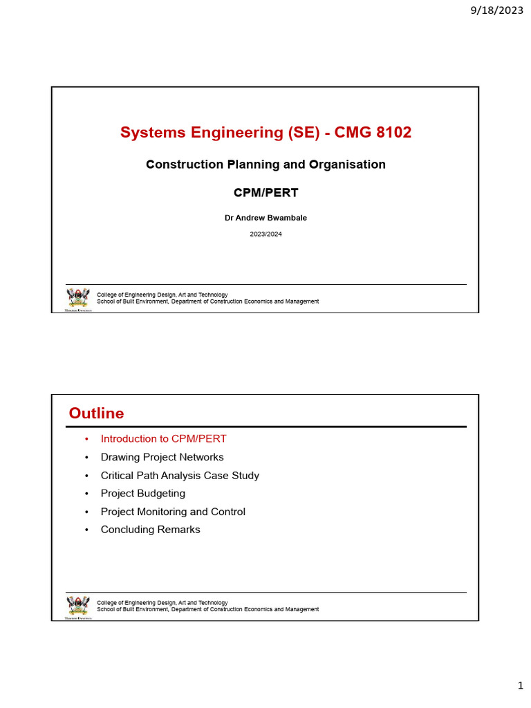 Lecture 2 - CPM-PERT Techniques | PDF