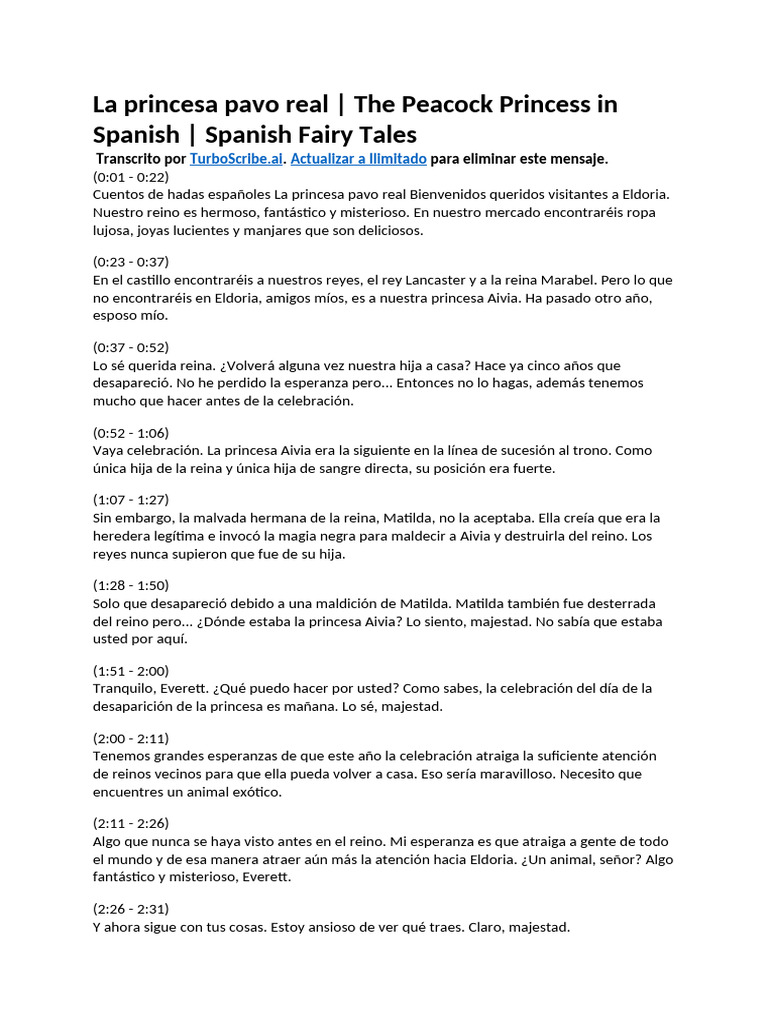 La Princesa Pavo Real - The Peacock Princess in Spanish - Spanish Fairy ...