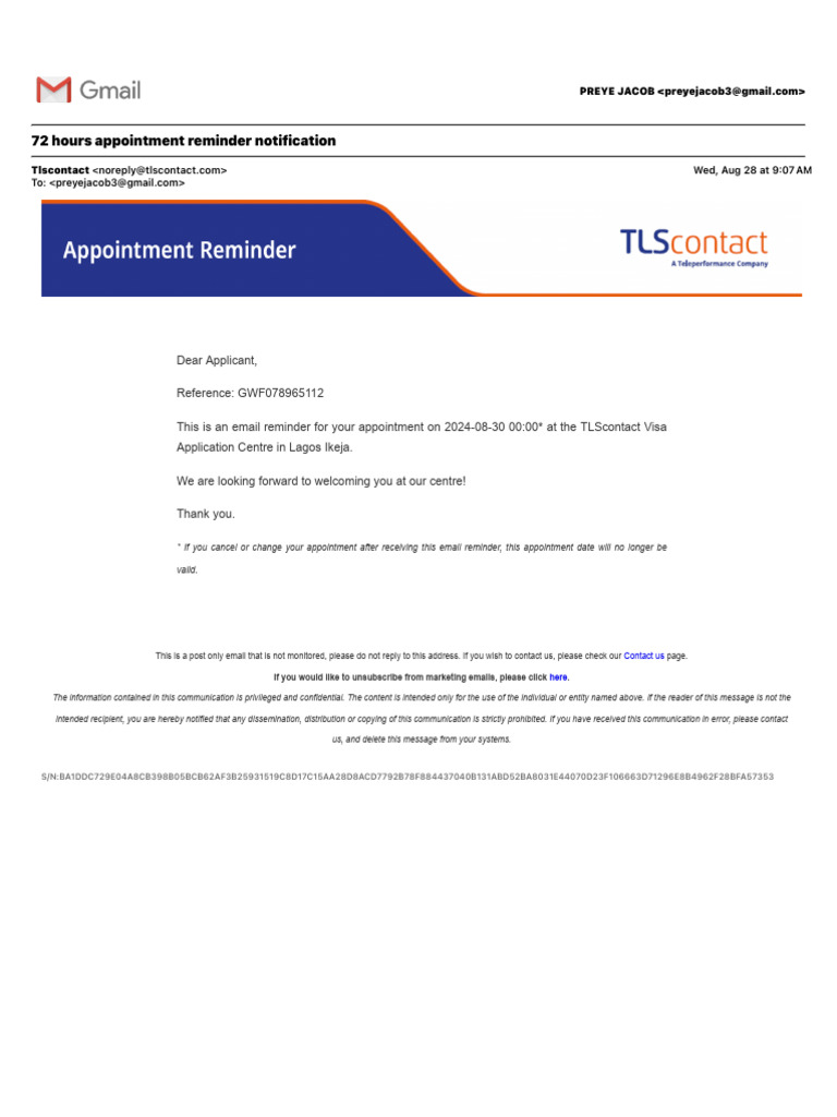 72 Hours Appointment Reminder Notification | PDF