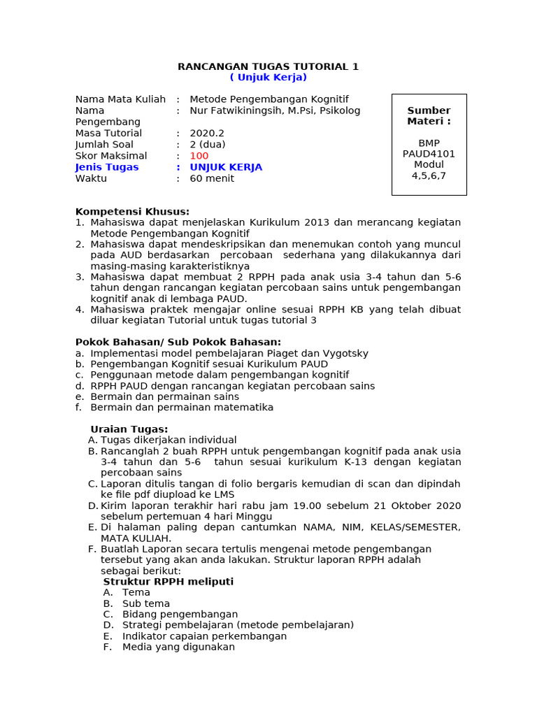 TUGAS TT1 - Metode Pengembangan Kognitif | PDF