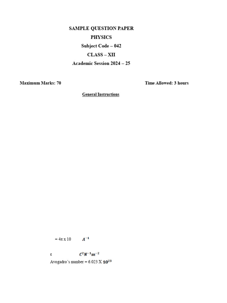 Physics Sample Paper 2025 Class 12th | PDF