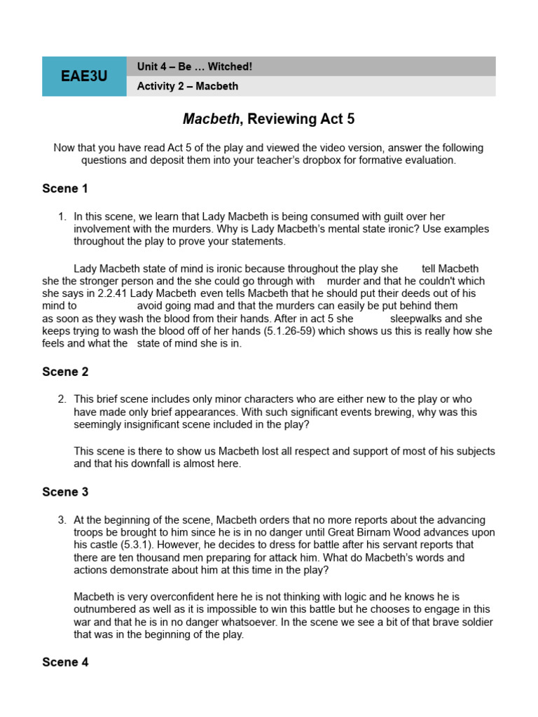 (Angelina H) 4.2.6 (QS) Macbeth - Reviewing Act 5 | PDF