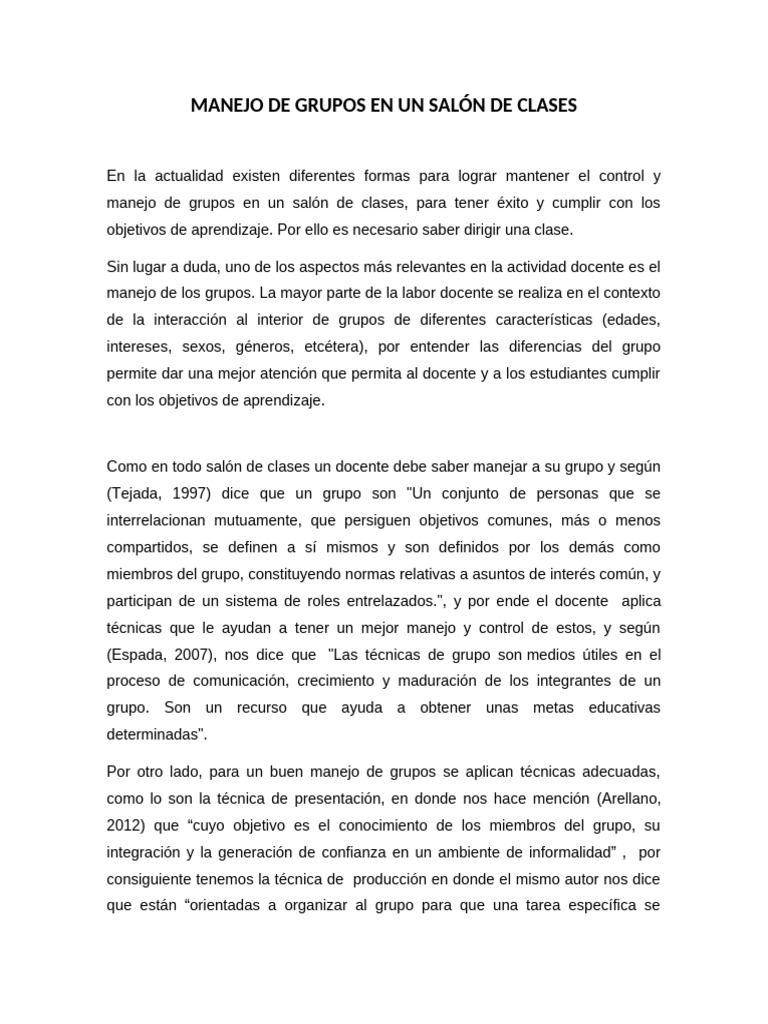 Control y Manejo de Grupos en Un Salón de Clases | PDF | Aprendizaje ...