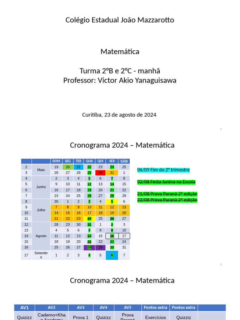 Aula 23-08-2024 - Matemática - 2°B e 2°C | PDF