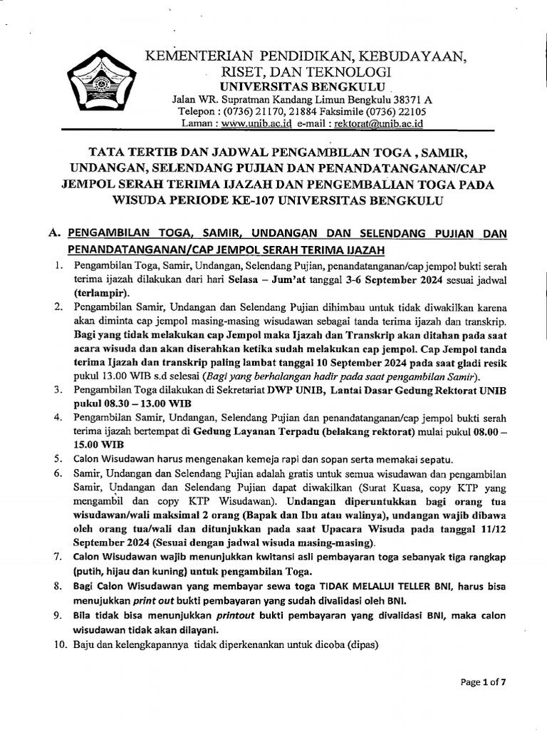 Jadwal Pengambilan Toga, Samir, Undangan DLL Dan Pengembalian Toga ...
