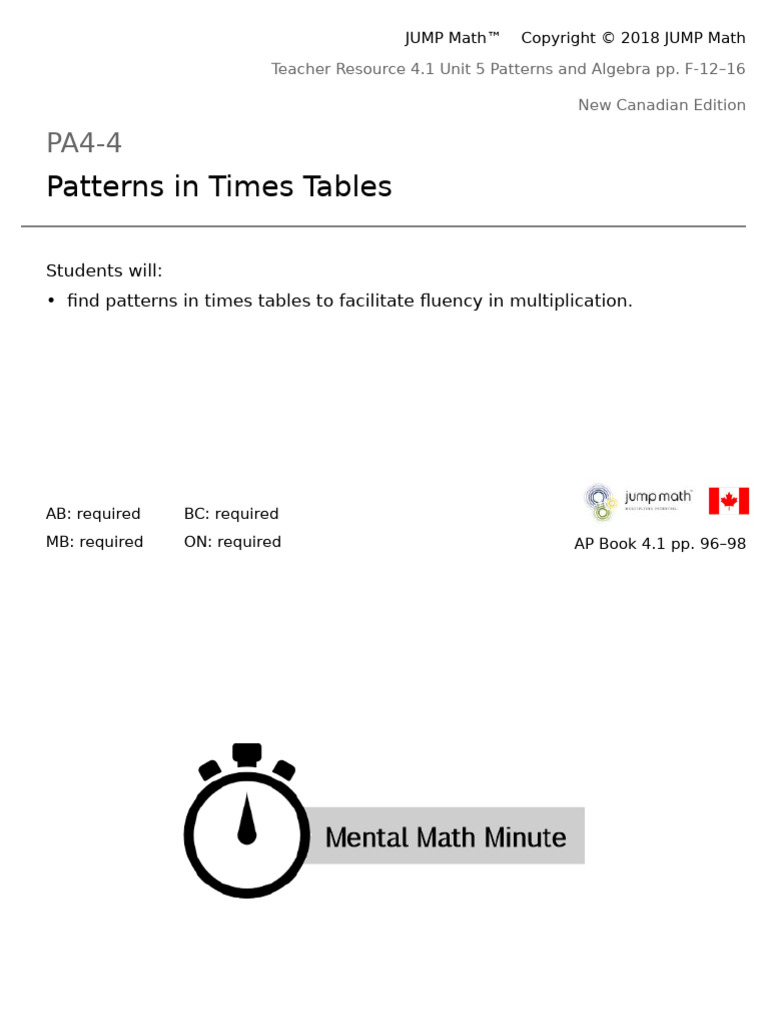 PA4-4 Patterns in Times Tables | PDF