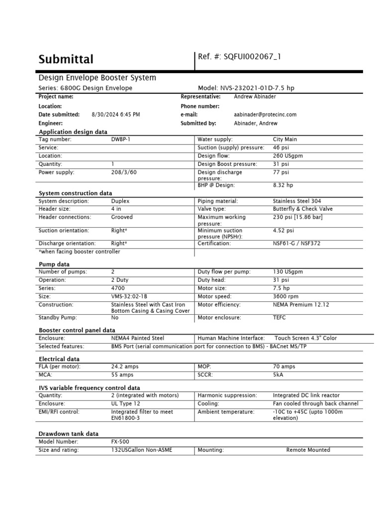 Booster Pump Cutsheets - Princeton Manor | PDF