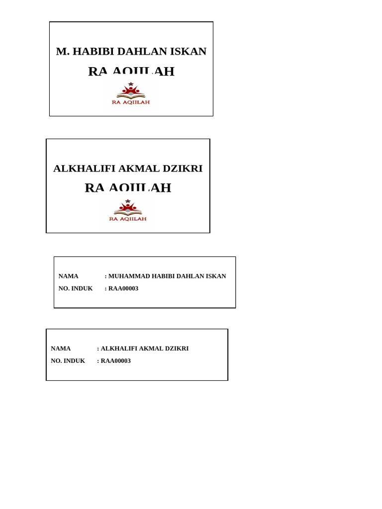 Tempelan Nama Rapor | PDF