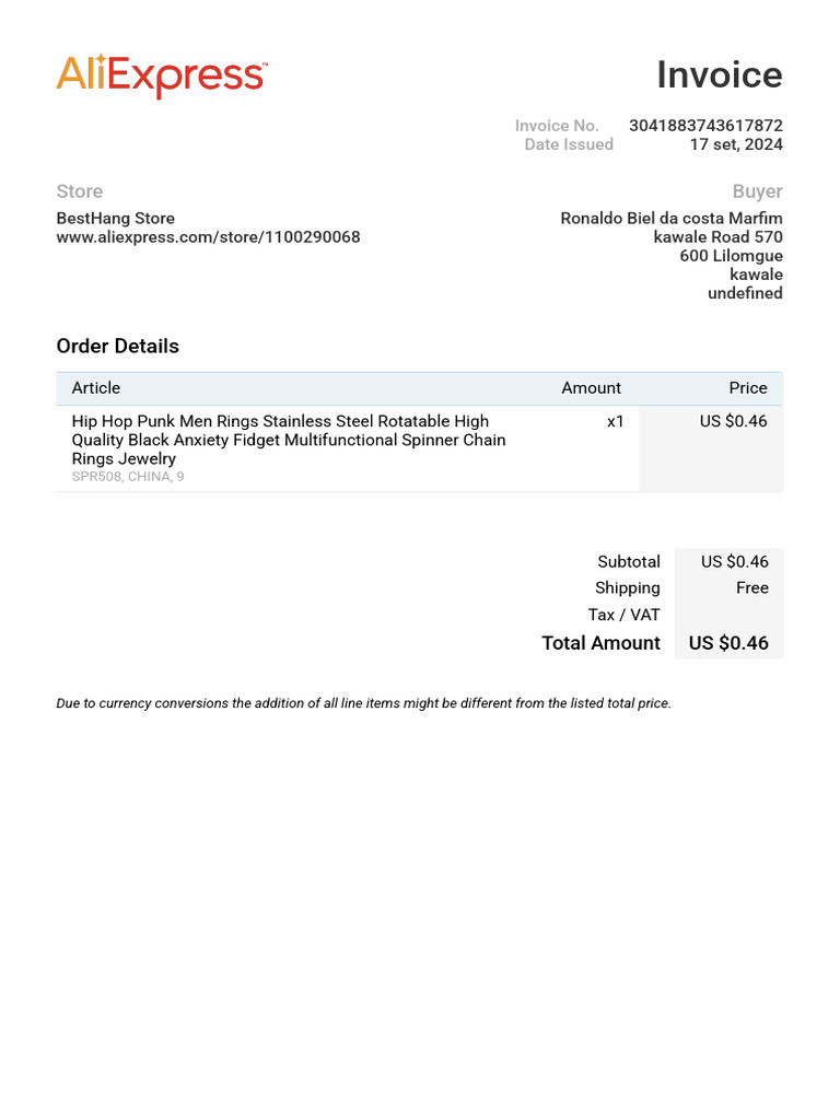 Invoice 17 Set 2024 3041883743617872 | PDF