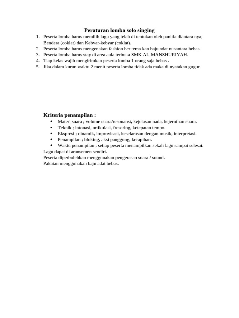 Solo Singing Aturan (1) .Docx, 22222 | PDF