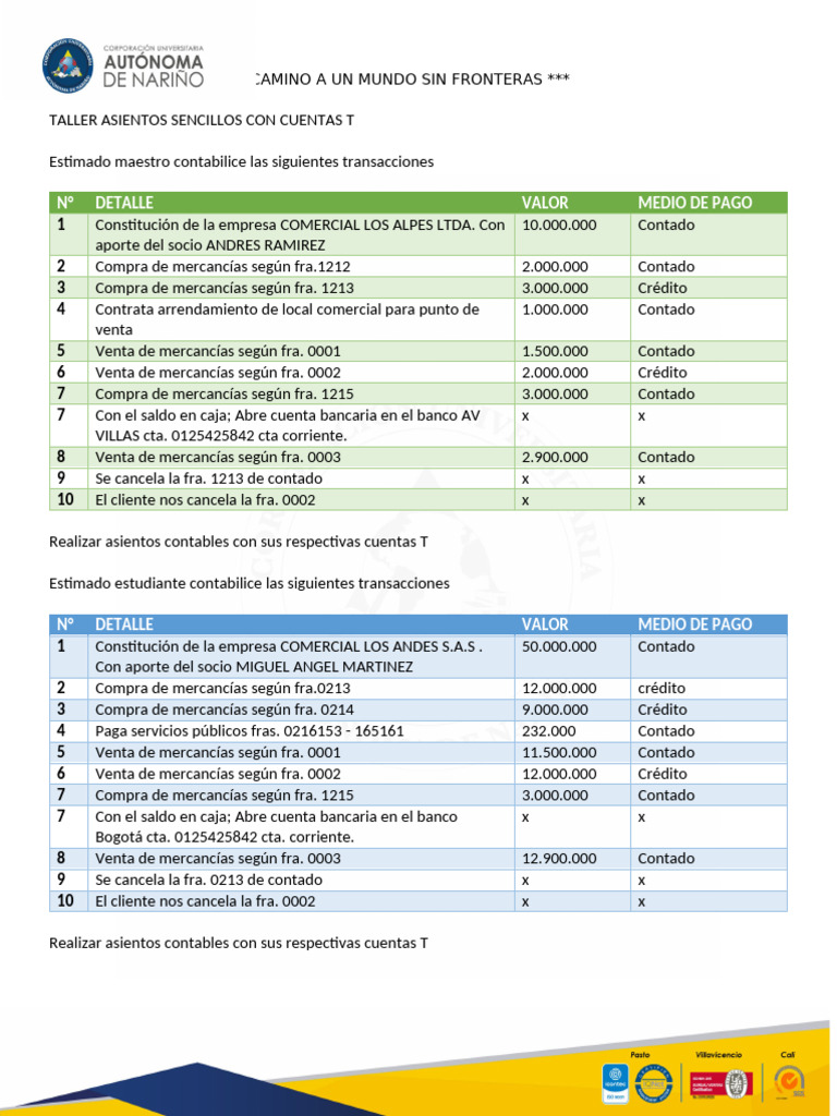 Taller Principios de Contabilidad 2024-2 | PDF