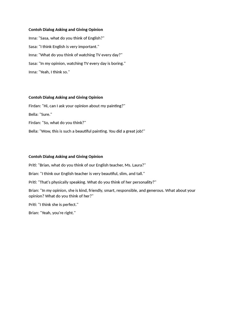 Contoh Dialog Asking And Giving Opinion Pdf