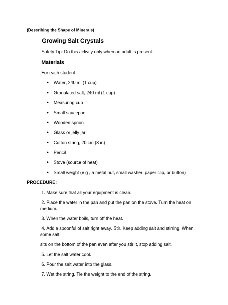 Growing Salt Crystals_Activity_064702 | PDF