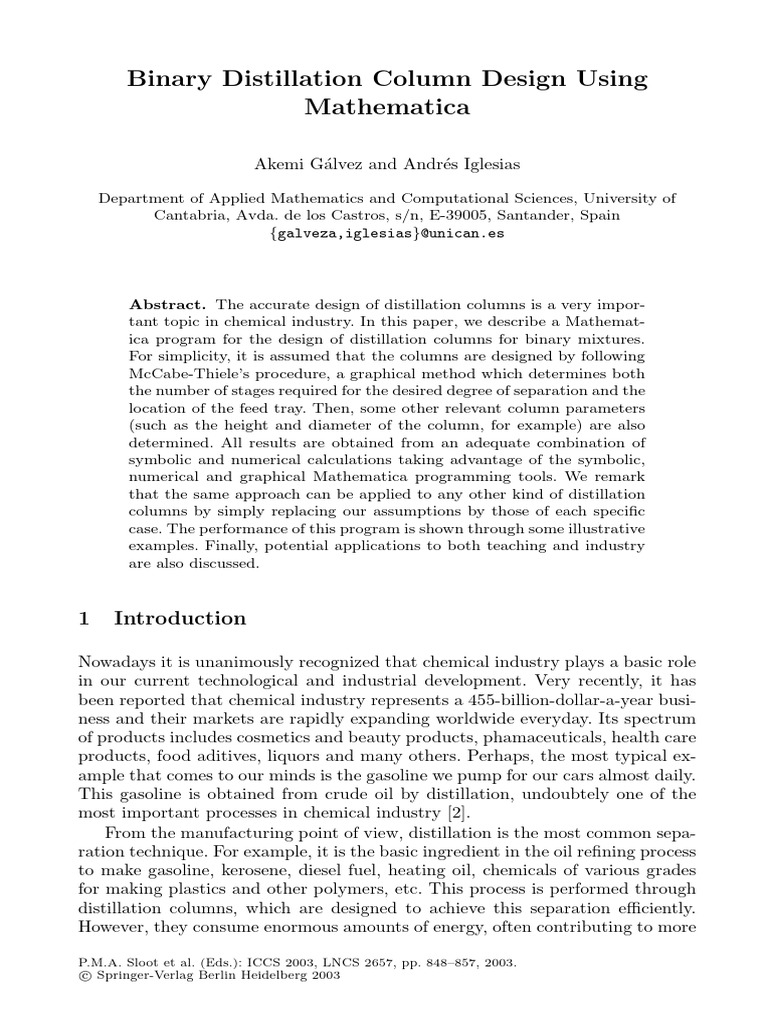 Binary Distillation Column Design Using | PDF