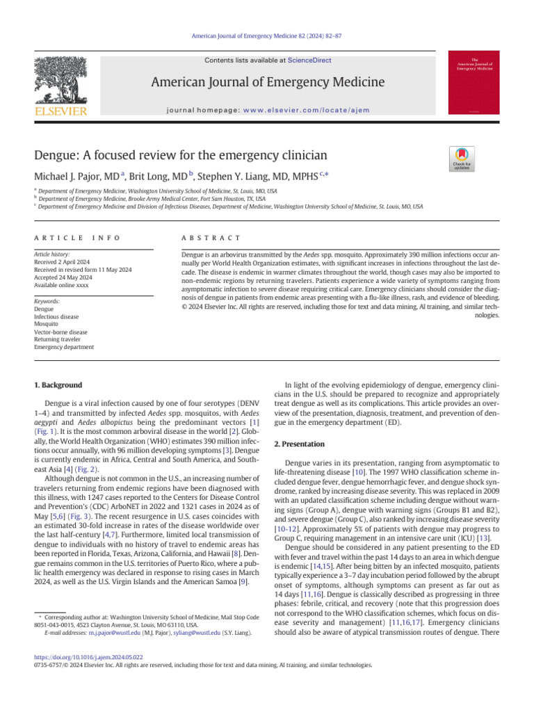 Dengue - American Journal of Emergency Medicine (2024) | PDF