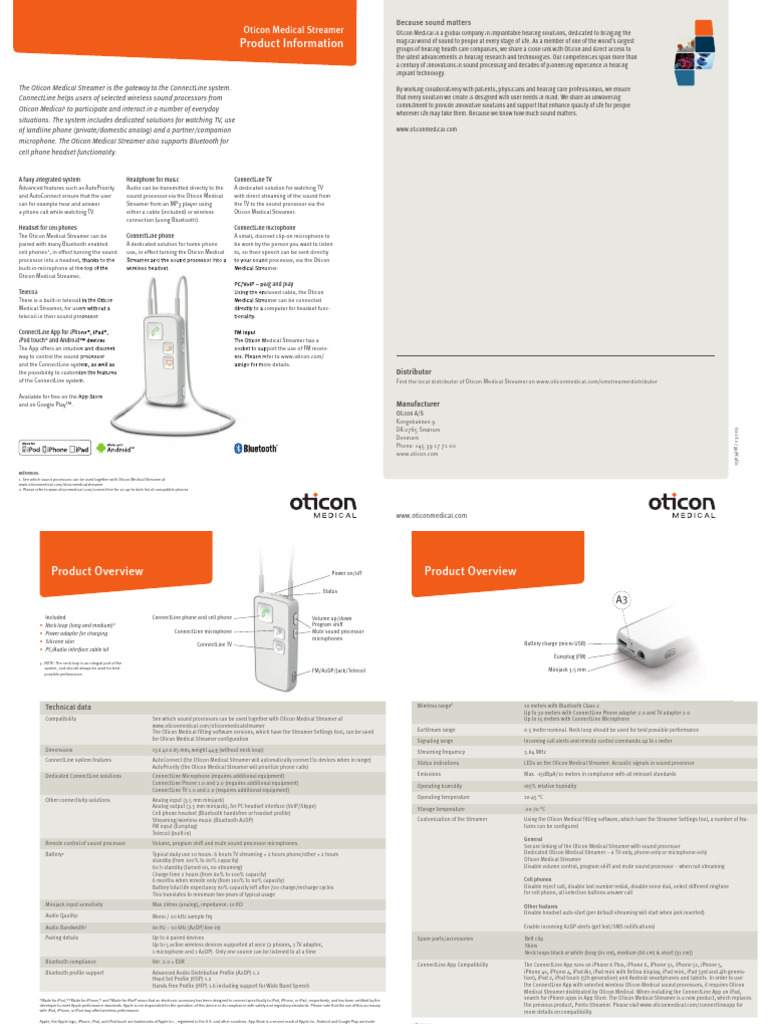 Product Information Oticon Medical Streamer English 153634 | PDF