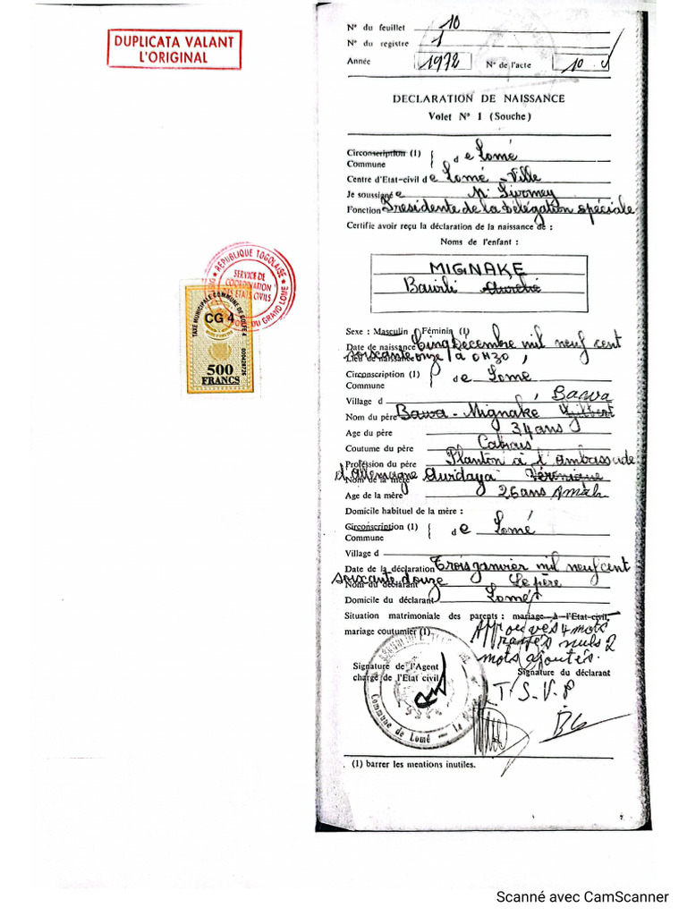 Declaration de Naissance 2 | PDF