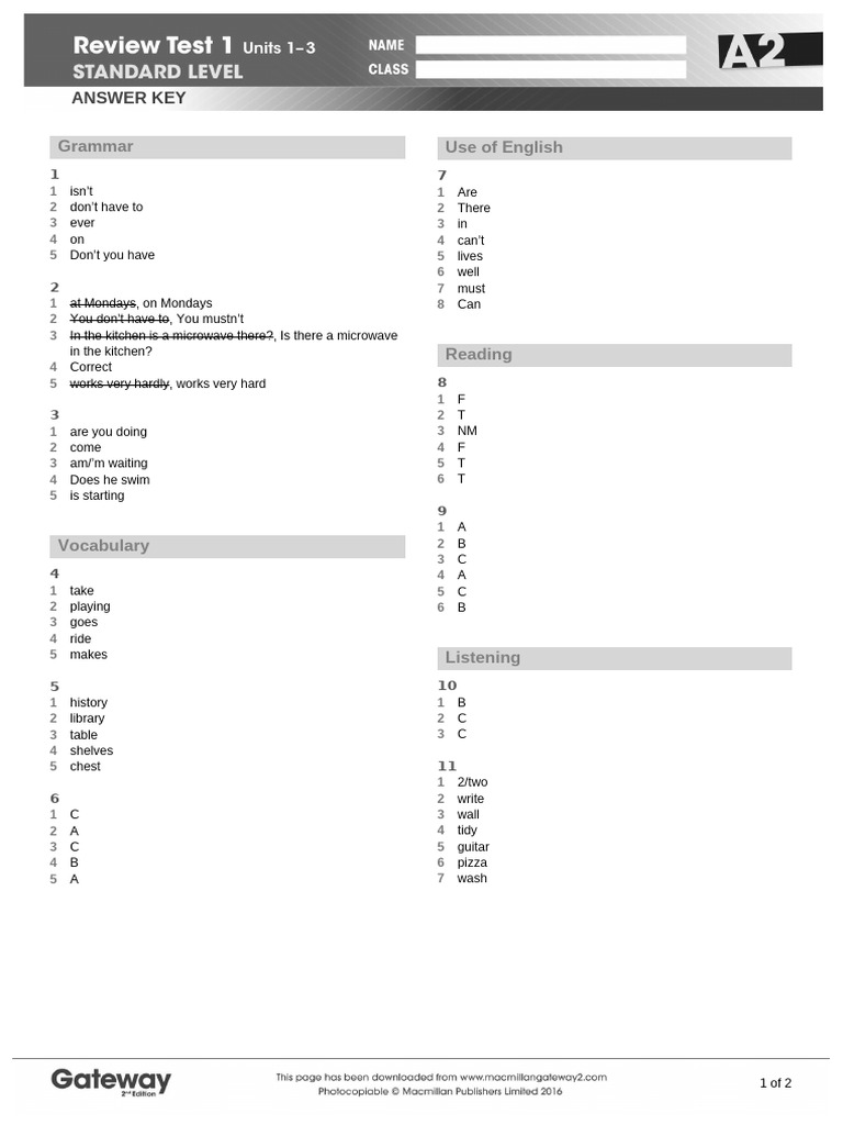A2 Review Test 1 Answer Key Standard | PDF | Linguistics | Human ...