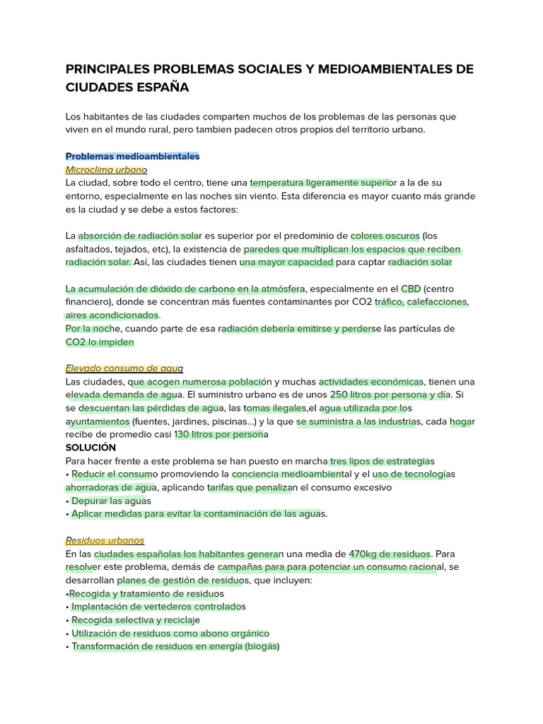 Principales Problemas Sociales y Medioambientales de Las Ciudades ...